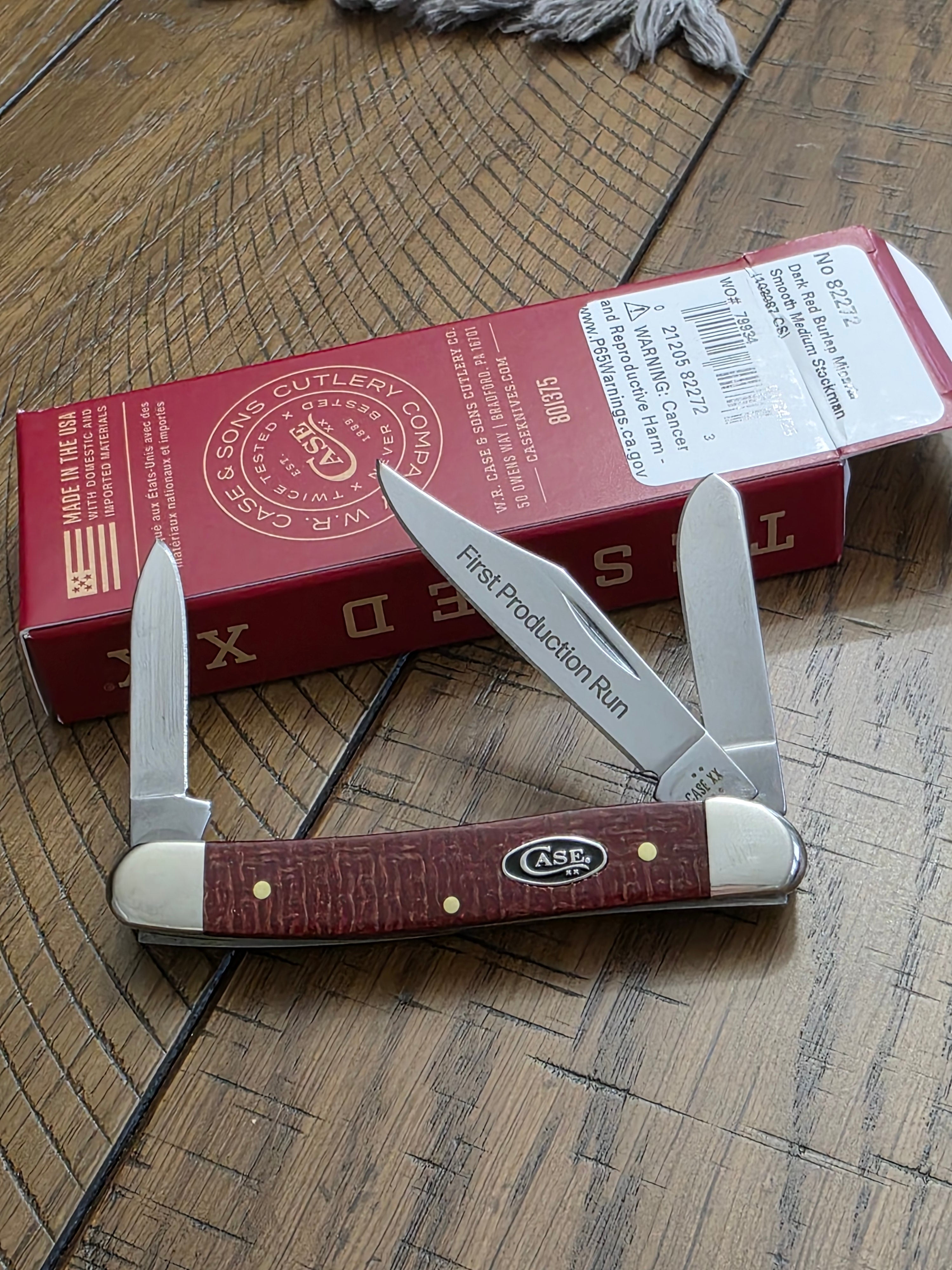 2025 Case XX Medium Stockman 87 pattern Dark Red Burlap Micarta First ...